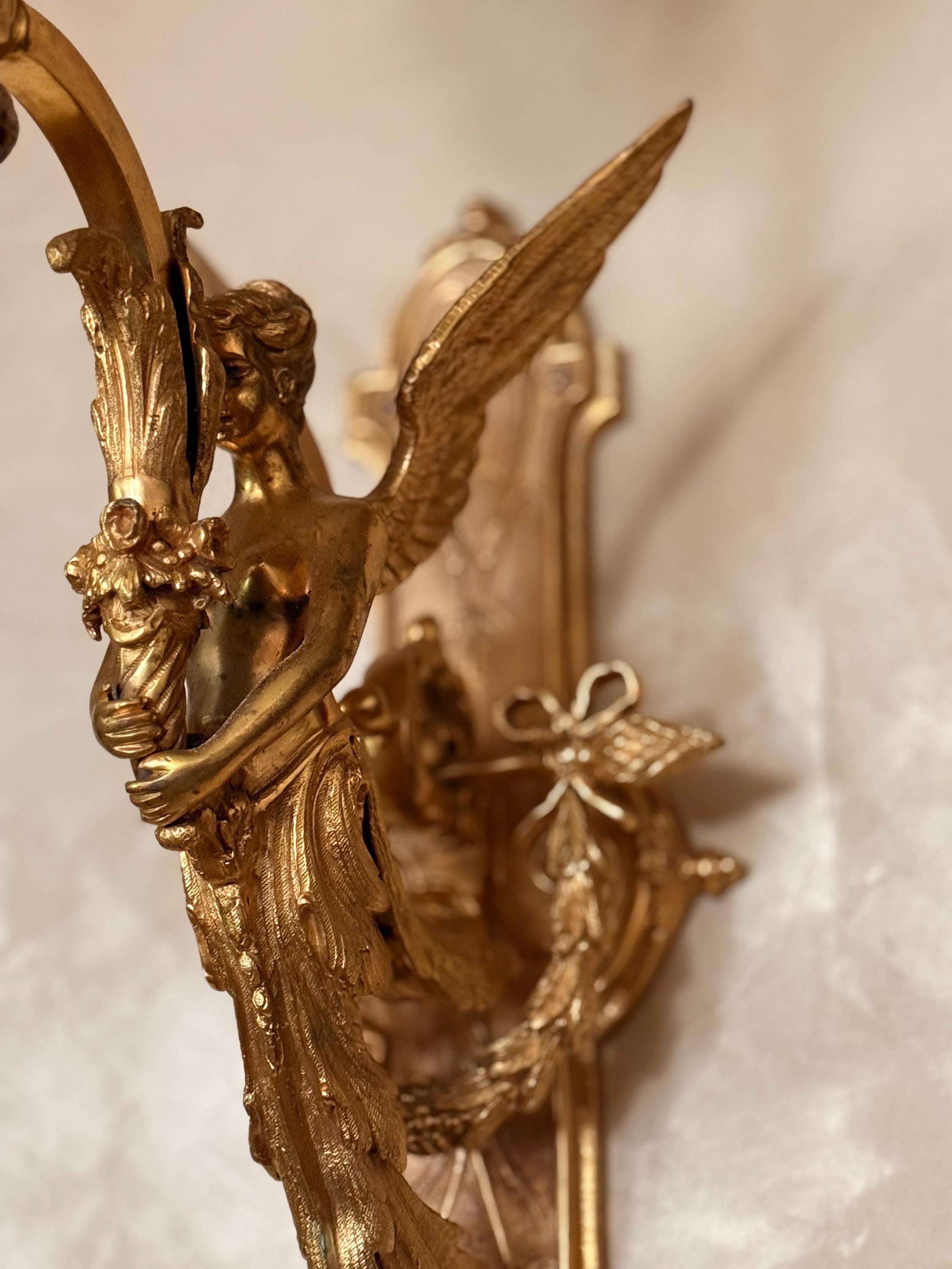 Pair of 19th Century Antique French Gilt Bronze Angel Wall Sconces - Etsy