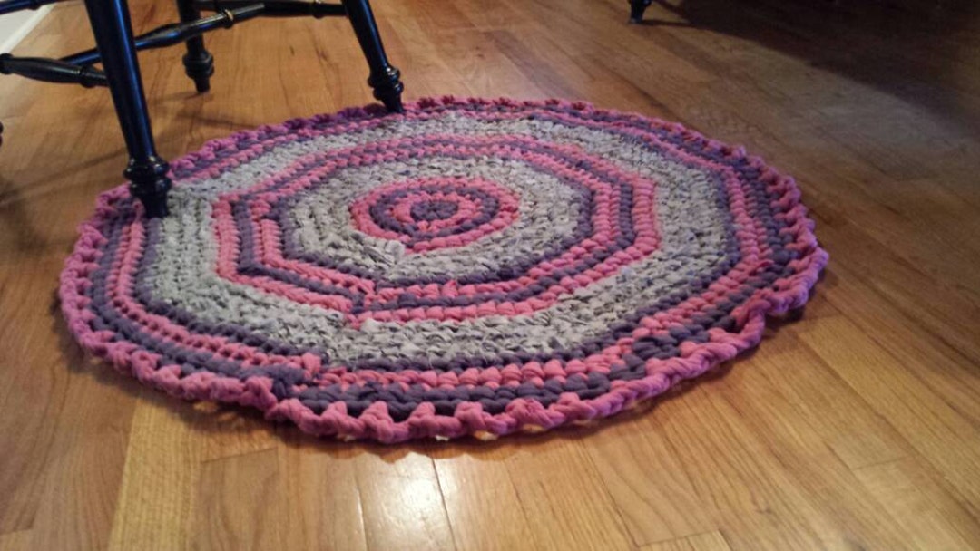 Handmade Round Crochet Rag Rug - Pink Purple Grey - Etsy