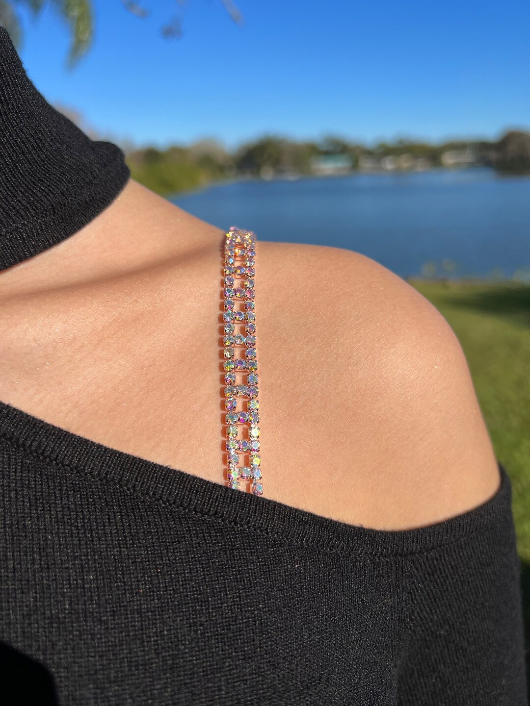 Sofia Rose Gold Bra Straps Iridescent Crystals Adjustable ...