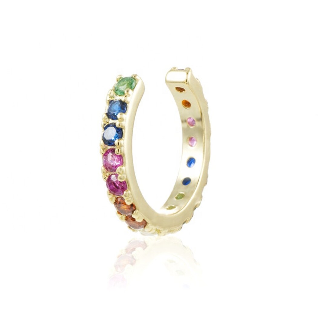 Rainbow Ear Cuff, Gold/ Rainbow Color Ear Cuff, Multicolor Ear Cuff ...