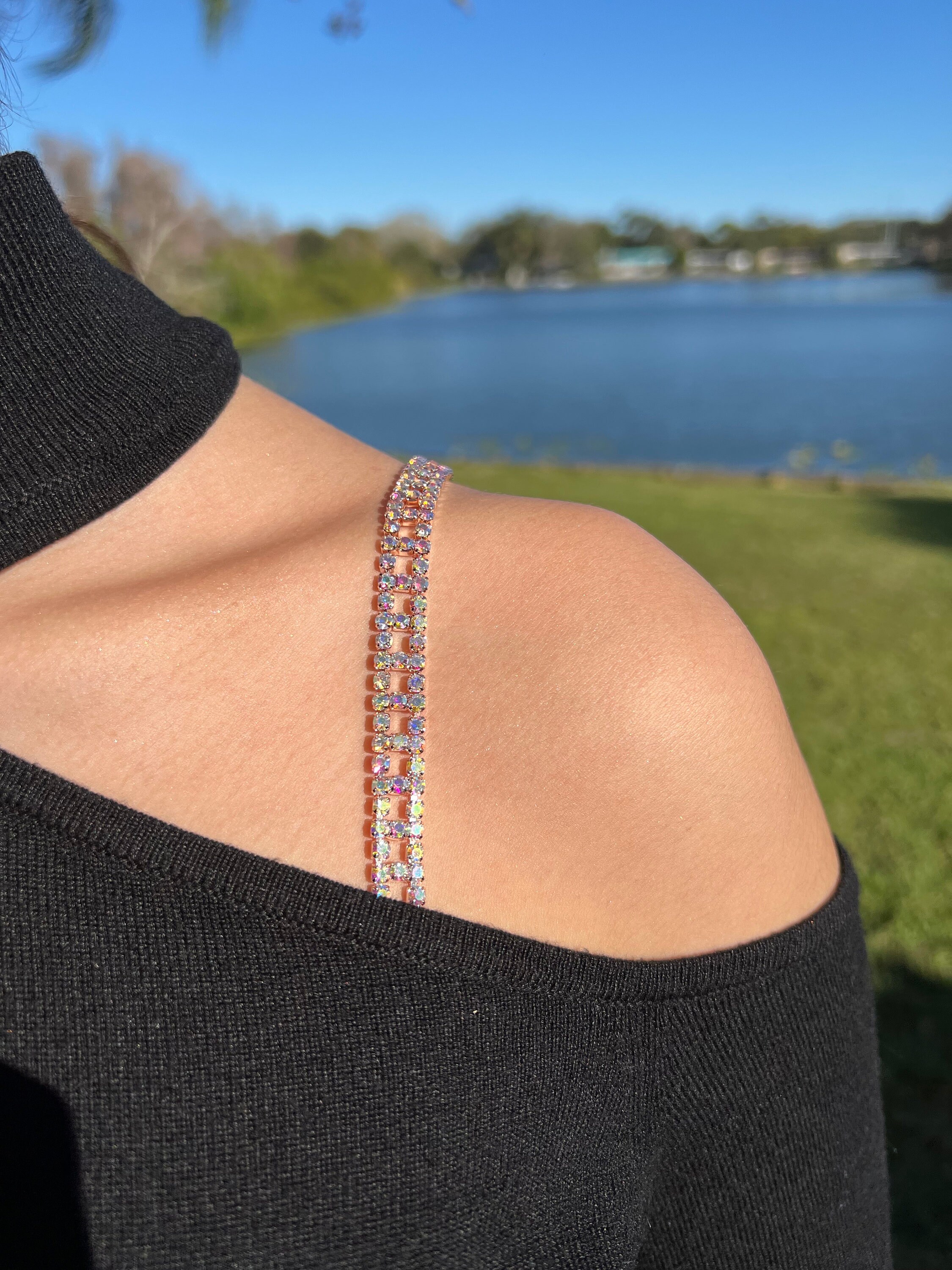 Sofia Rose Gold Bra Straps Iridescent Crystals Adjustable ...