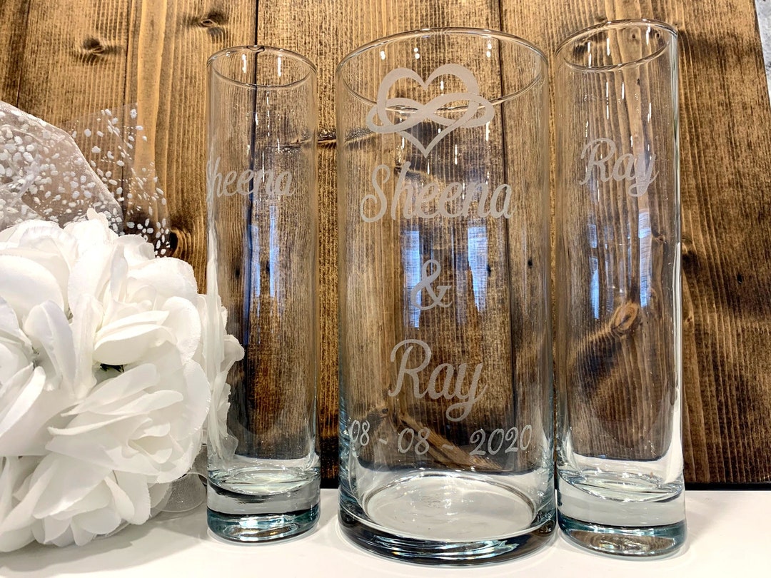 Personalized Glass Vase Set: Engraved Wedding Sand Ceremony Unity Set ...