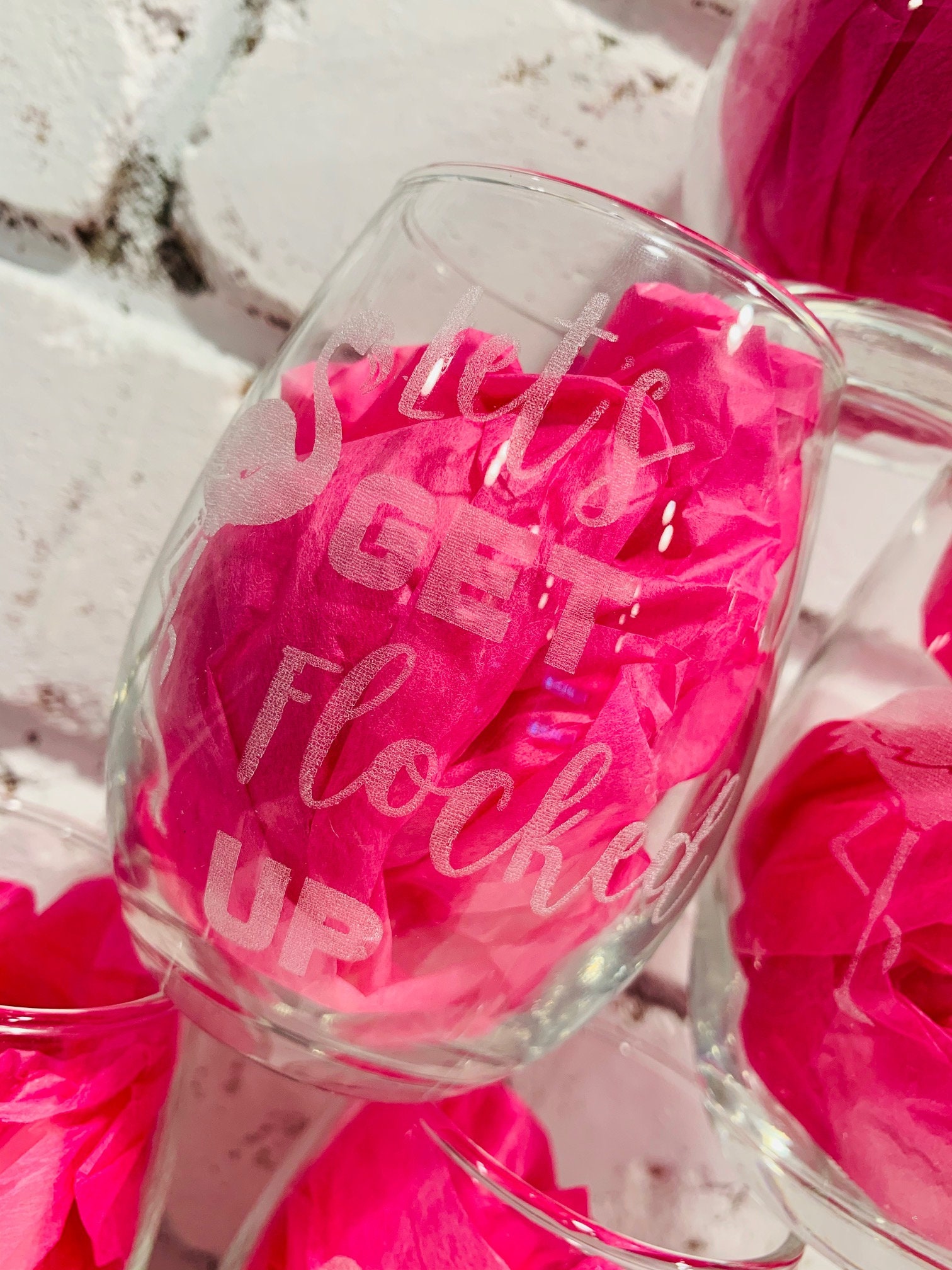 Flamingo Stemless Wine Glasses Flocking Fabulous Wine Glass | Etsy