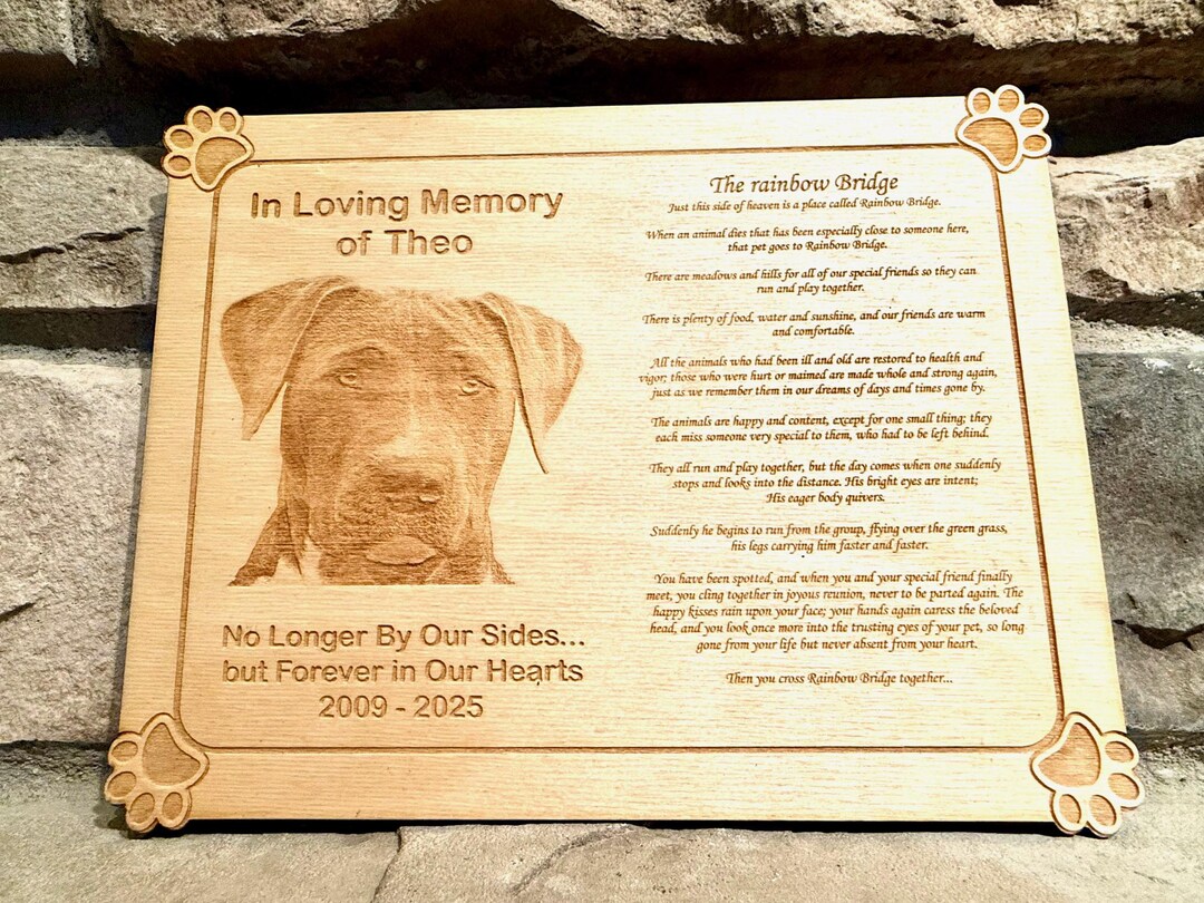 Custom Rainbow Bridge Dog Poem Memorial With Photo - Custom Laser ...