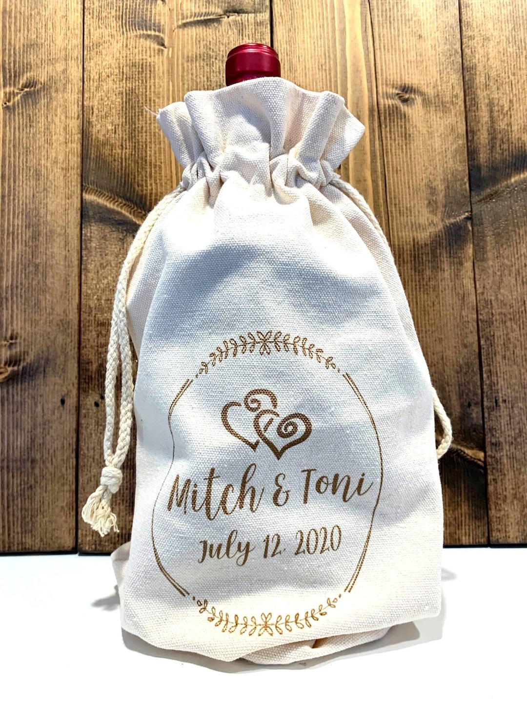 Double Hearts Custom Wine Bag - Custom Fabric Linen Wine Bag ...