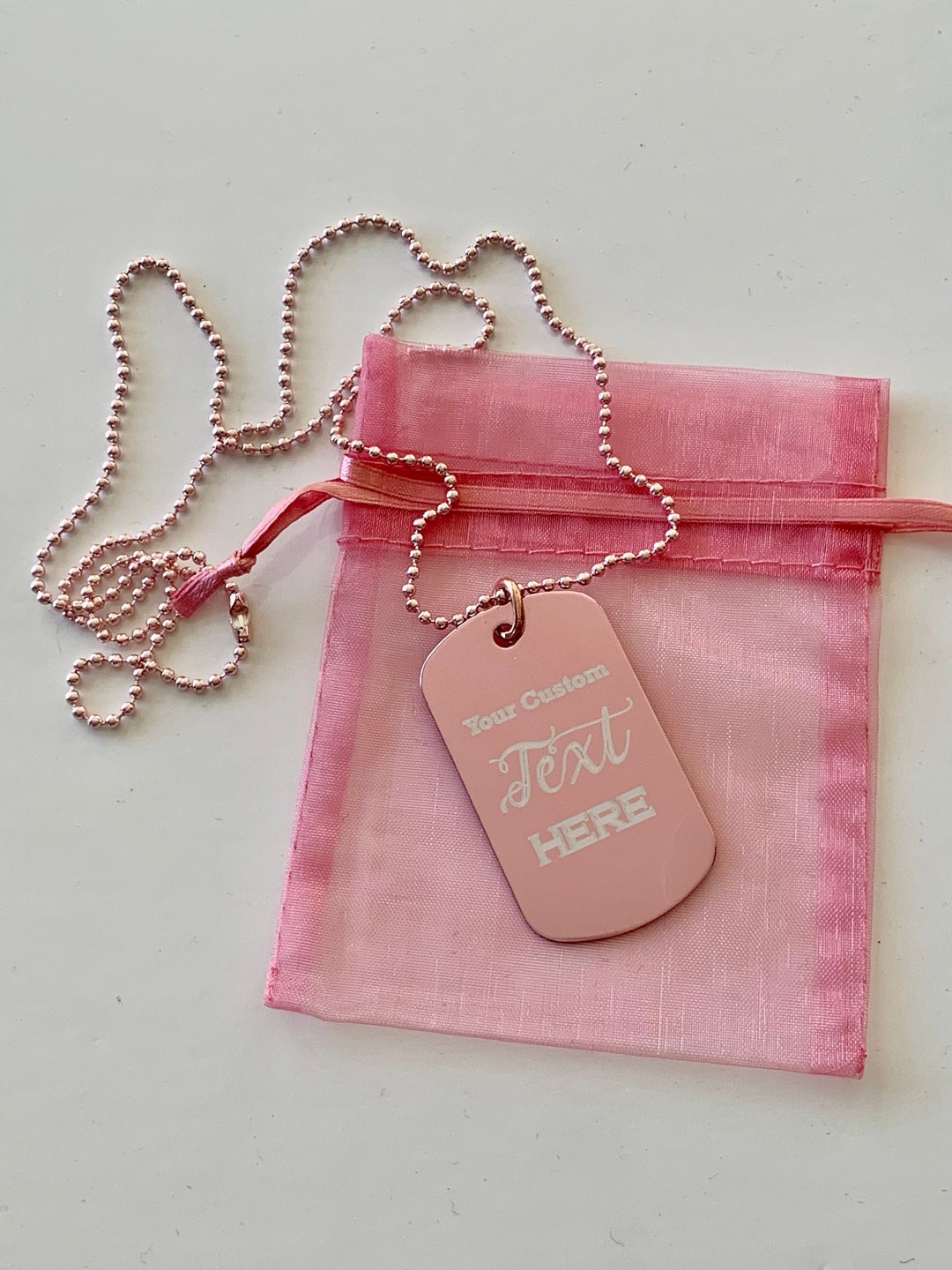 Custom Engraved Light Pink Dog Tag Necklace - Military Style Pendant - Etsy