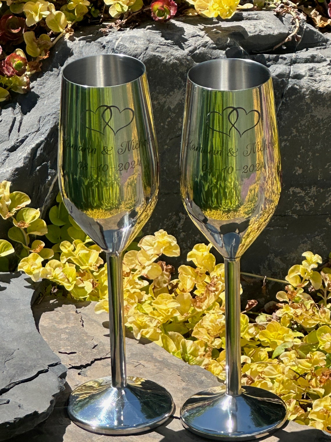 Personalized Stainless Steel Champagne Goblets: Laser Engraved Wedding ...