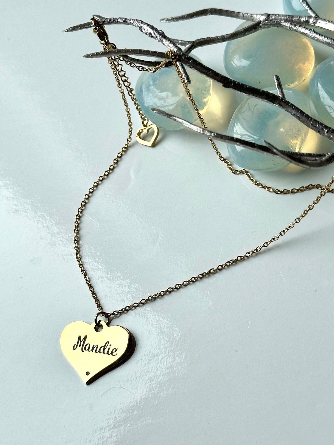 Custom Gold Heart Mirrored Polished Pendant Necklace - Personalized ...