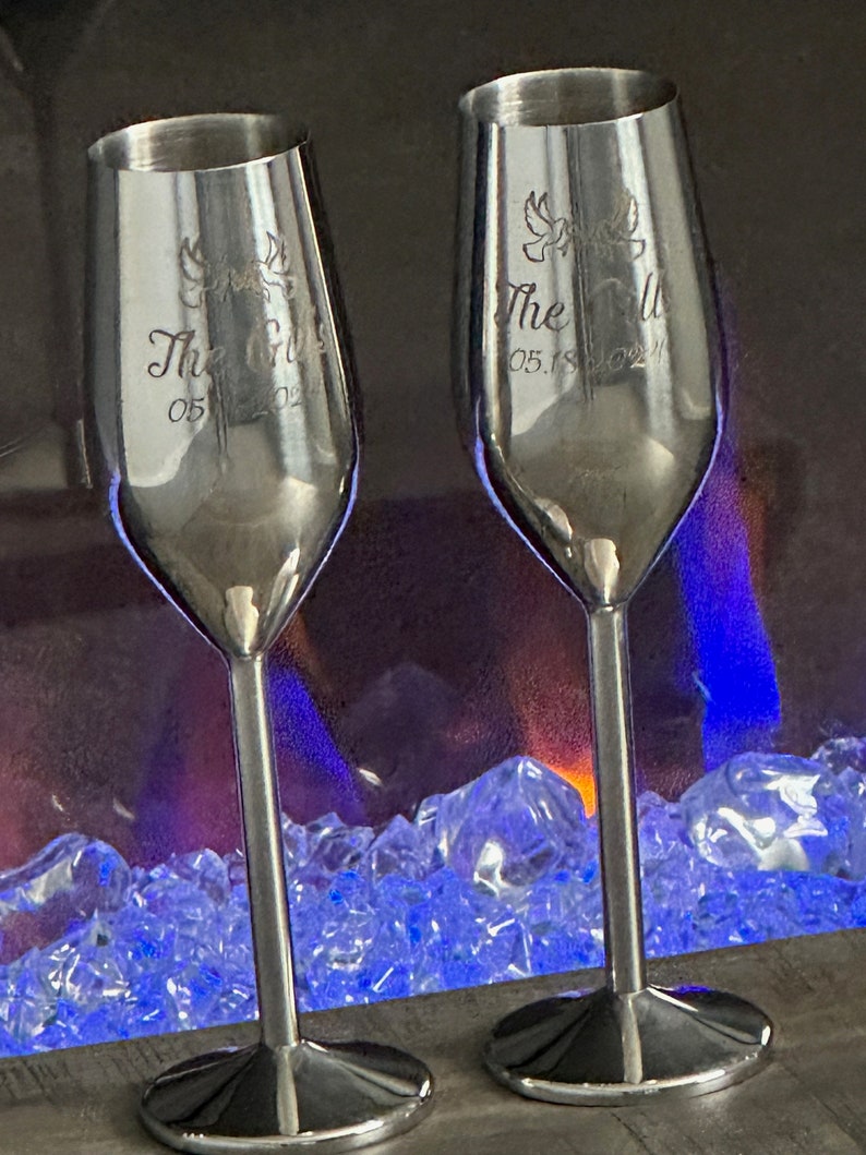 Personalized Stainless Steel Champagne Goblets: Laser Engraved Wedding ...