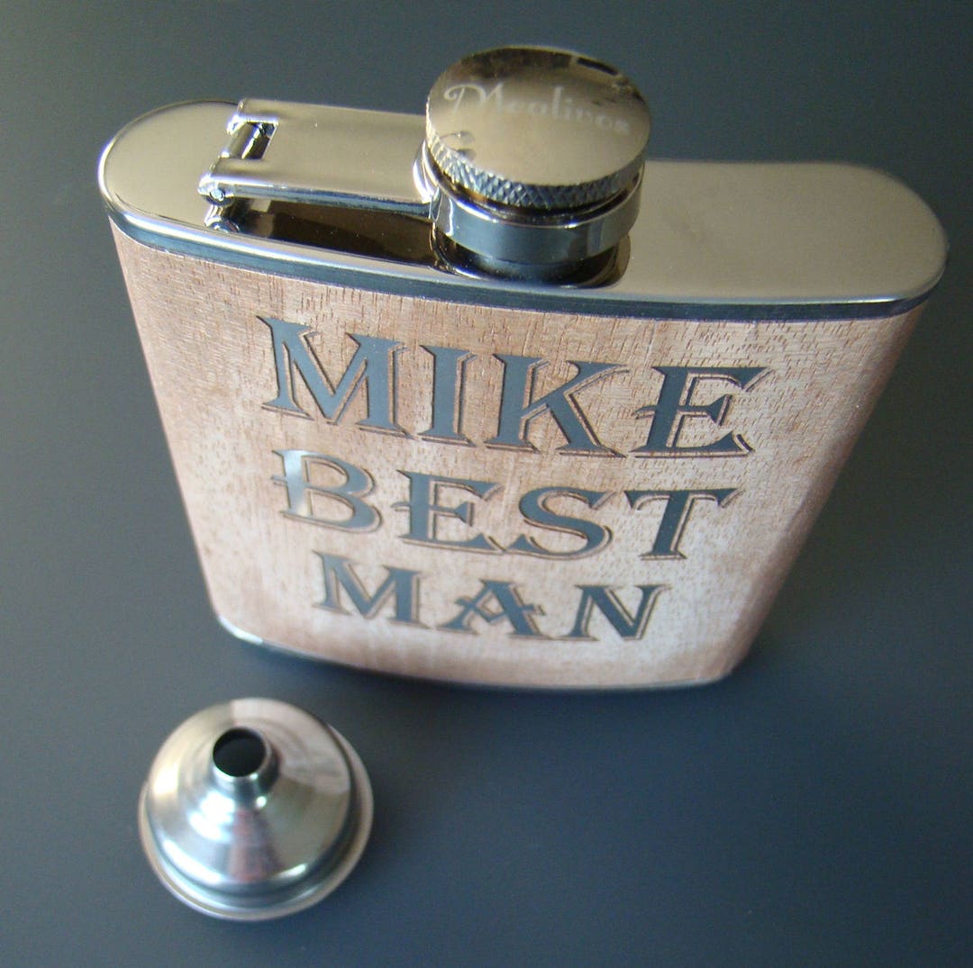 Engraved Oak Wood Flask: Personalized Stainless Steel Liquor Flask - Etsy
