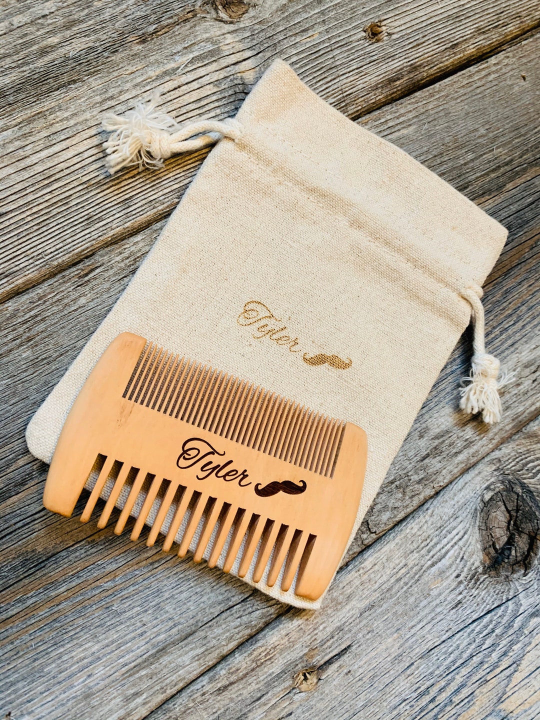 Engraved Peach Wood Beard Comb – Personalized Gift Set - Etsy
