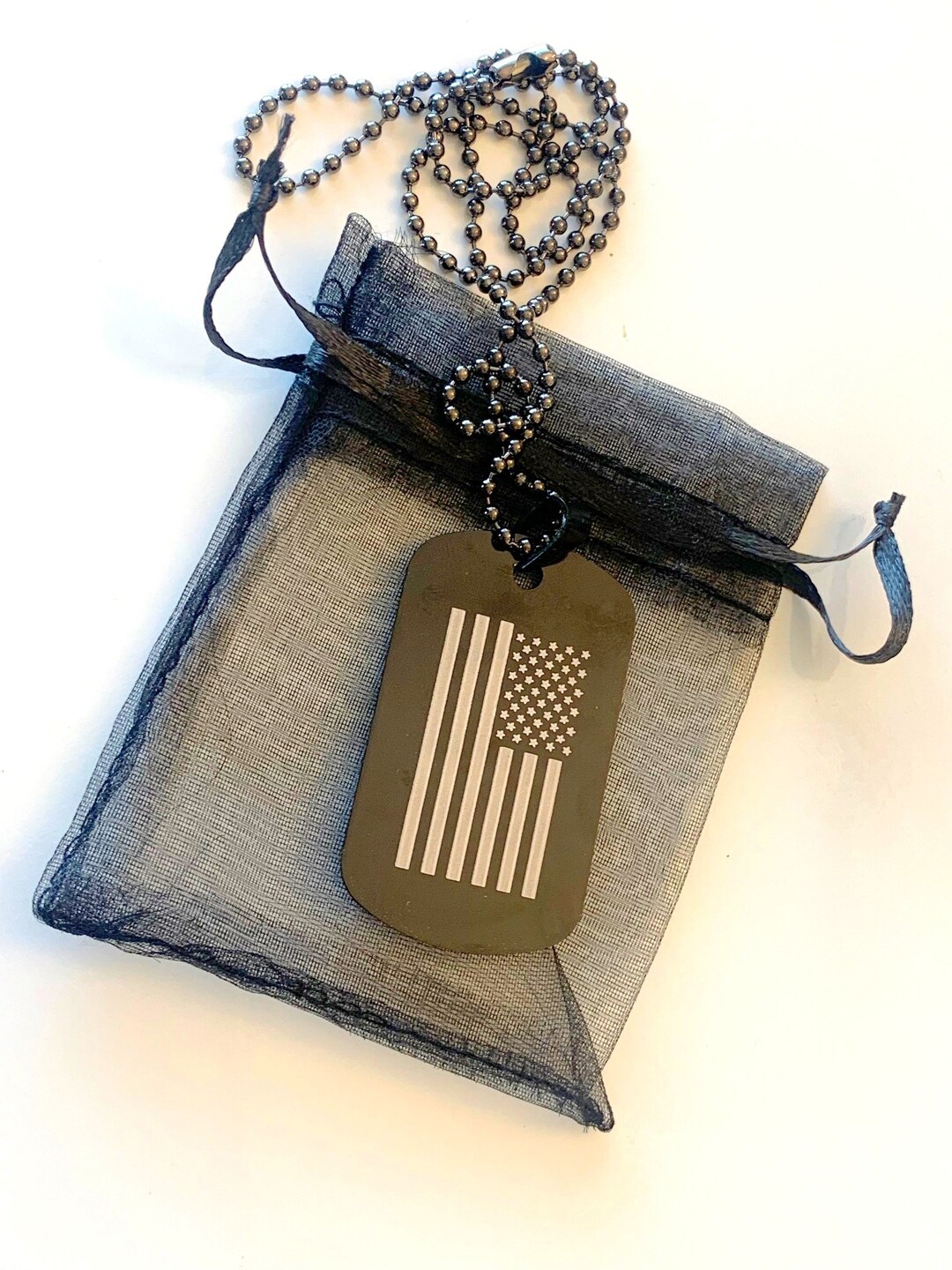 Custom Engraved Black Military Style Dog Tag Metal Pendant USA Flag ...