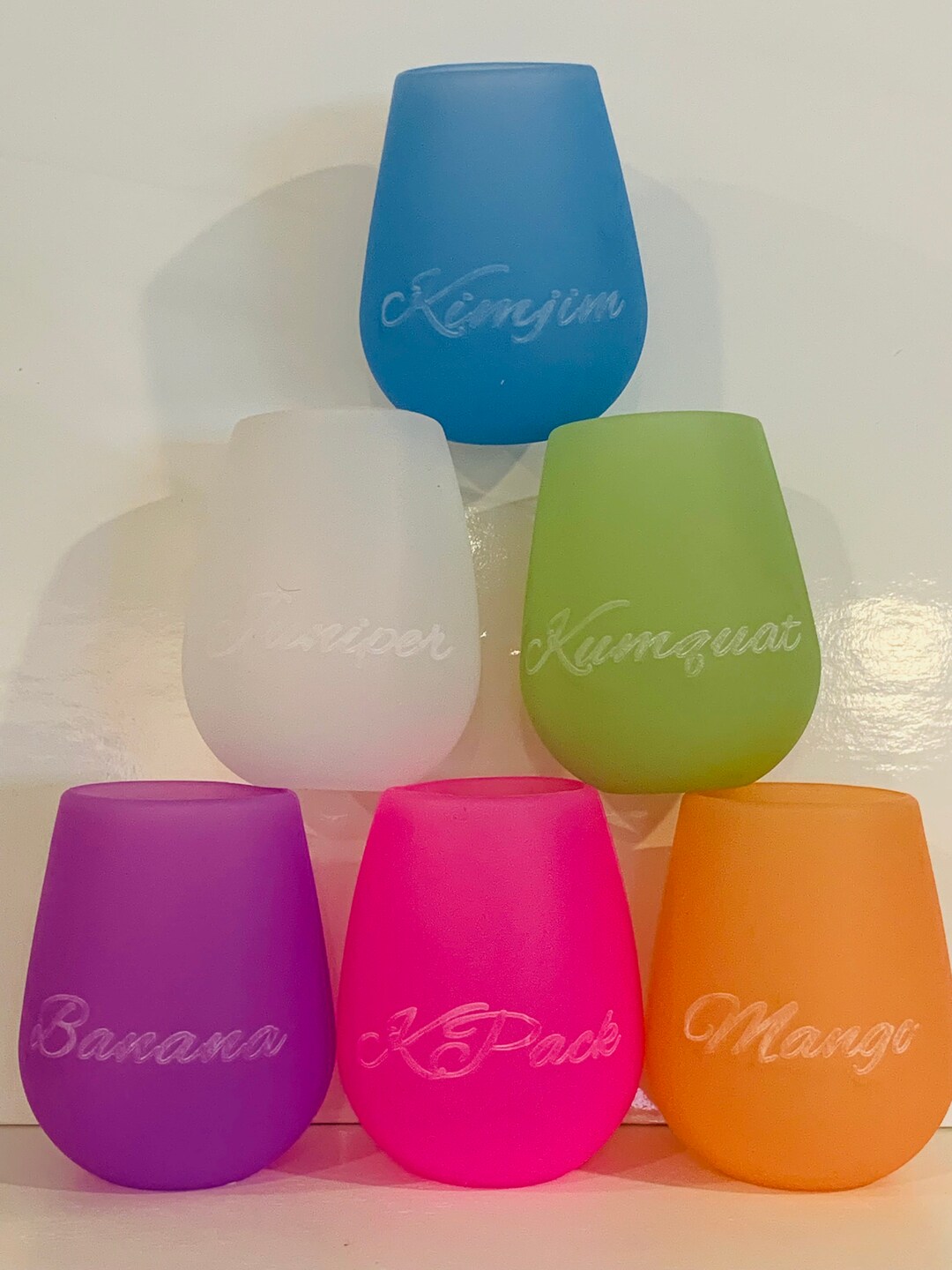 Qty of 7 Personalized Silicone Cups - Custom Silicone Stemless Wine ...