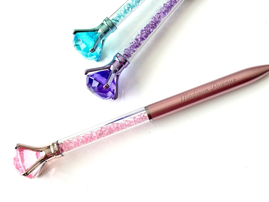 Custom Laser Engraved Diamond Pen: Rose Gold, Purple, Aqua - Etsy
