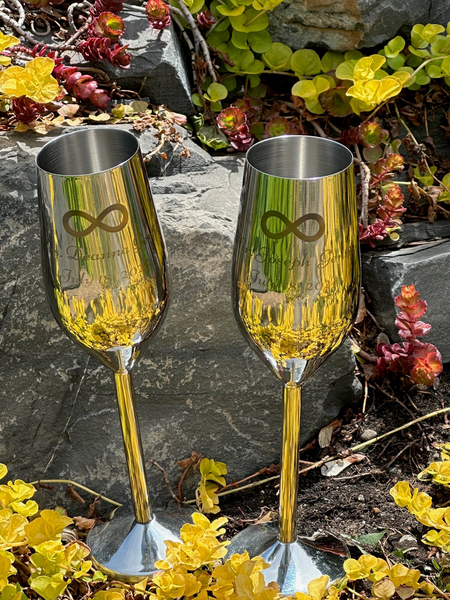 Personalized Stainless Steel Champagne Goblets: Laser Engraved Wedding ...
