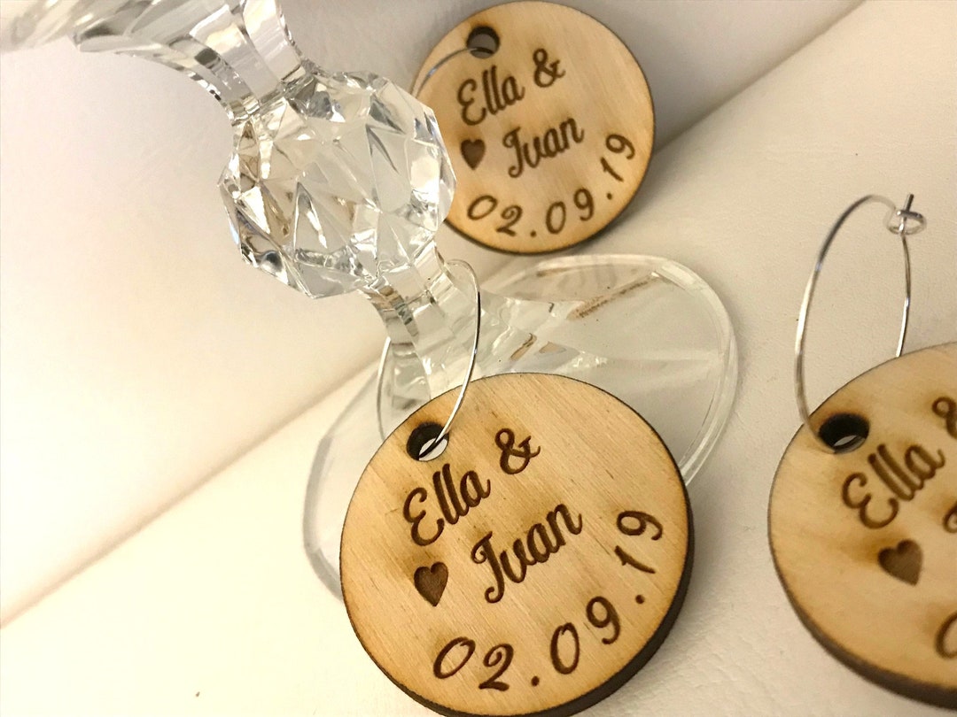 Custom Wood Wine Charms - Round Wine Charms - Engraved Wine Glass ...