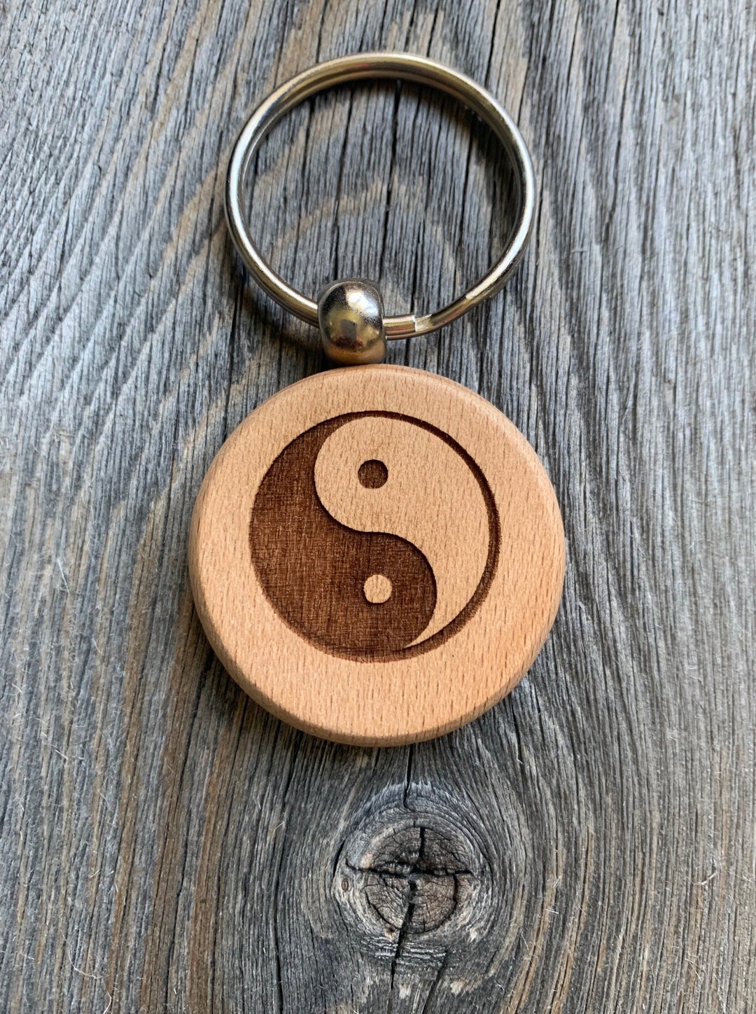 Yin Yang Custom Engraved Maple Wood Key Chain Key Tag Round Shape - Etsy