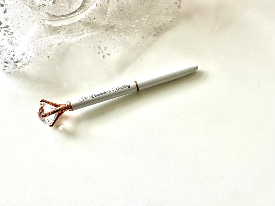 Custom Laser Engraved Diamond Wedding Pen - Rose Gold & White - Etsy