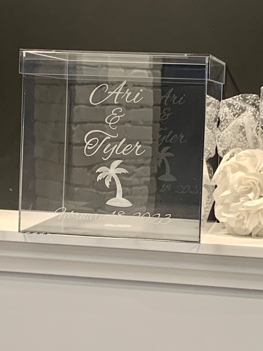 Custom Engraved Large Acrylic Card Box for Wedding Reception - Palm ...