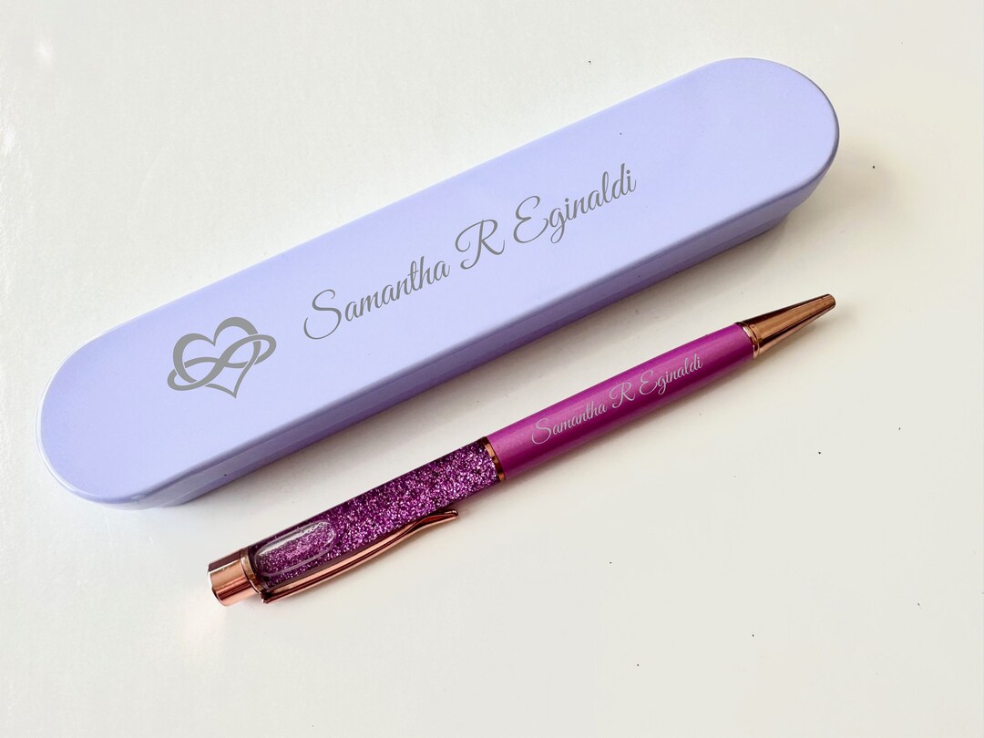 Custom Purple Glitter Pen Set - Laser Engraved Purple Lavender Pen Set ...