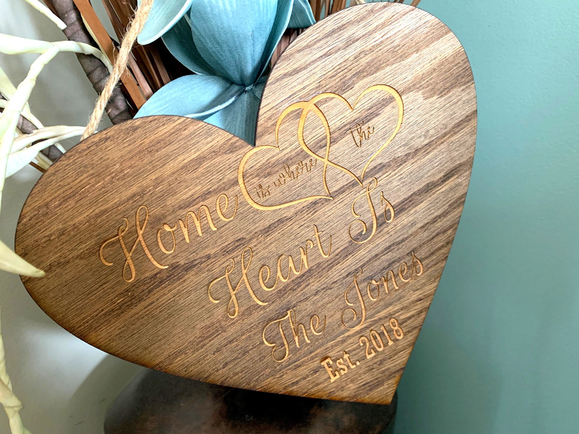 Custom Dark Wood Rustic Heart Shaped Sign Personalized Heart | Etsy