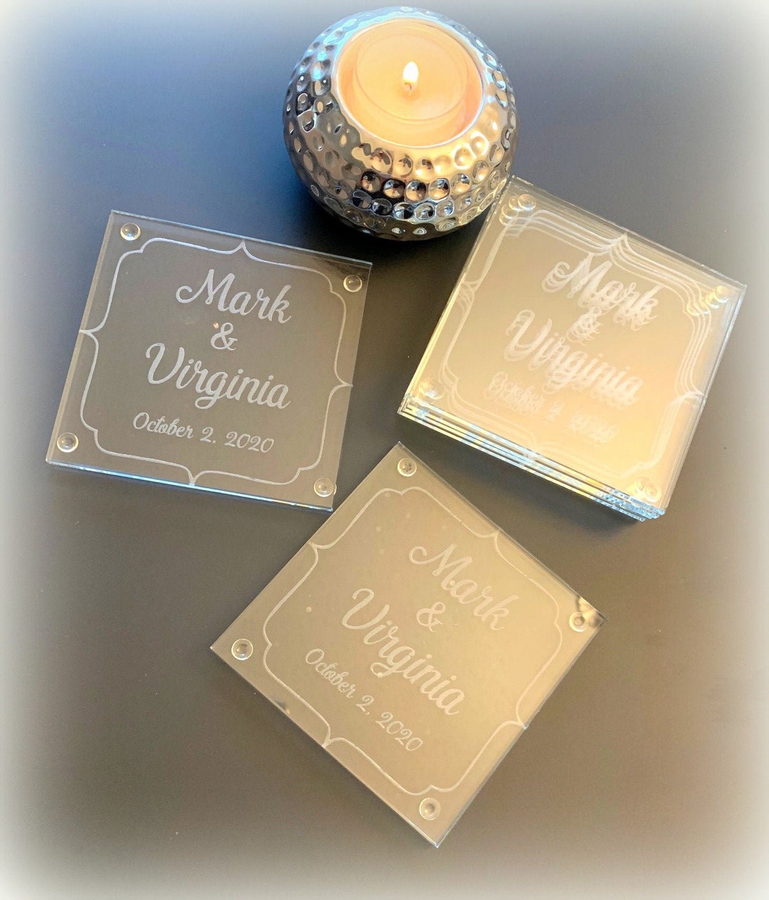 Personalized Glass Coaster Set of 6 - Etched Square Coasters - Etsy