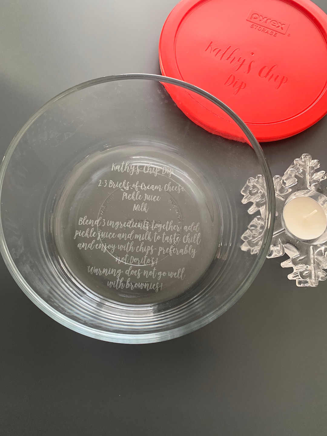 Handwritten Recipe Round Pyrex 4 Cup Bowl With Lid - Custom Pyrex With ...