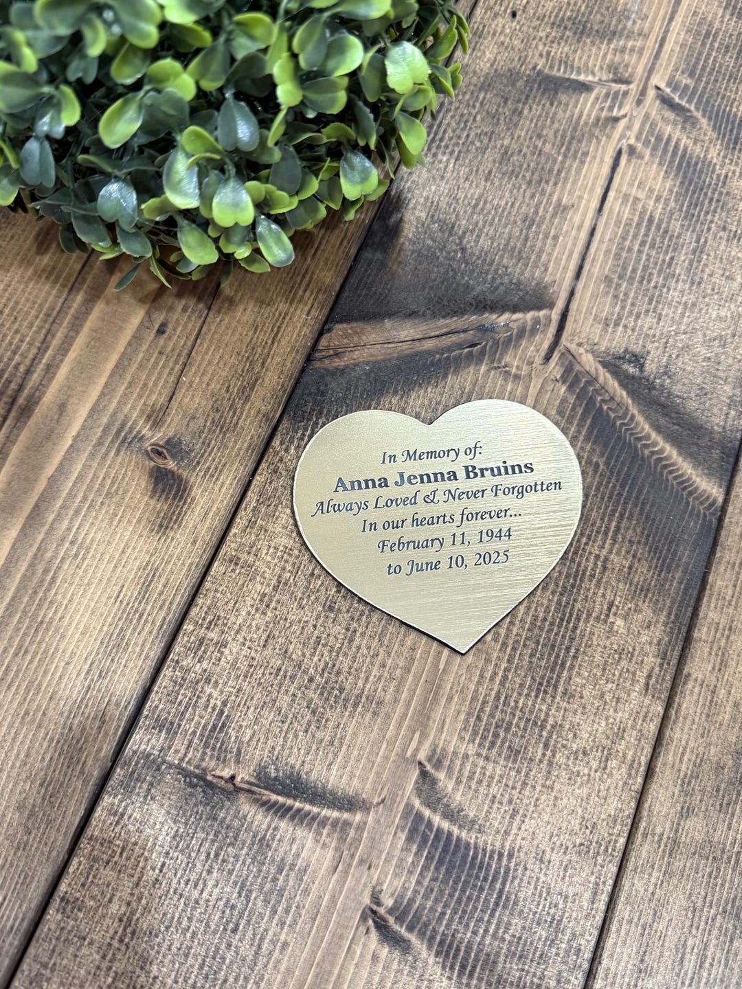 Custom Gold Heart Memorial Wall or Urn Sign - Metallic Brushed Gold ...