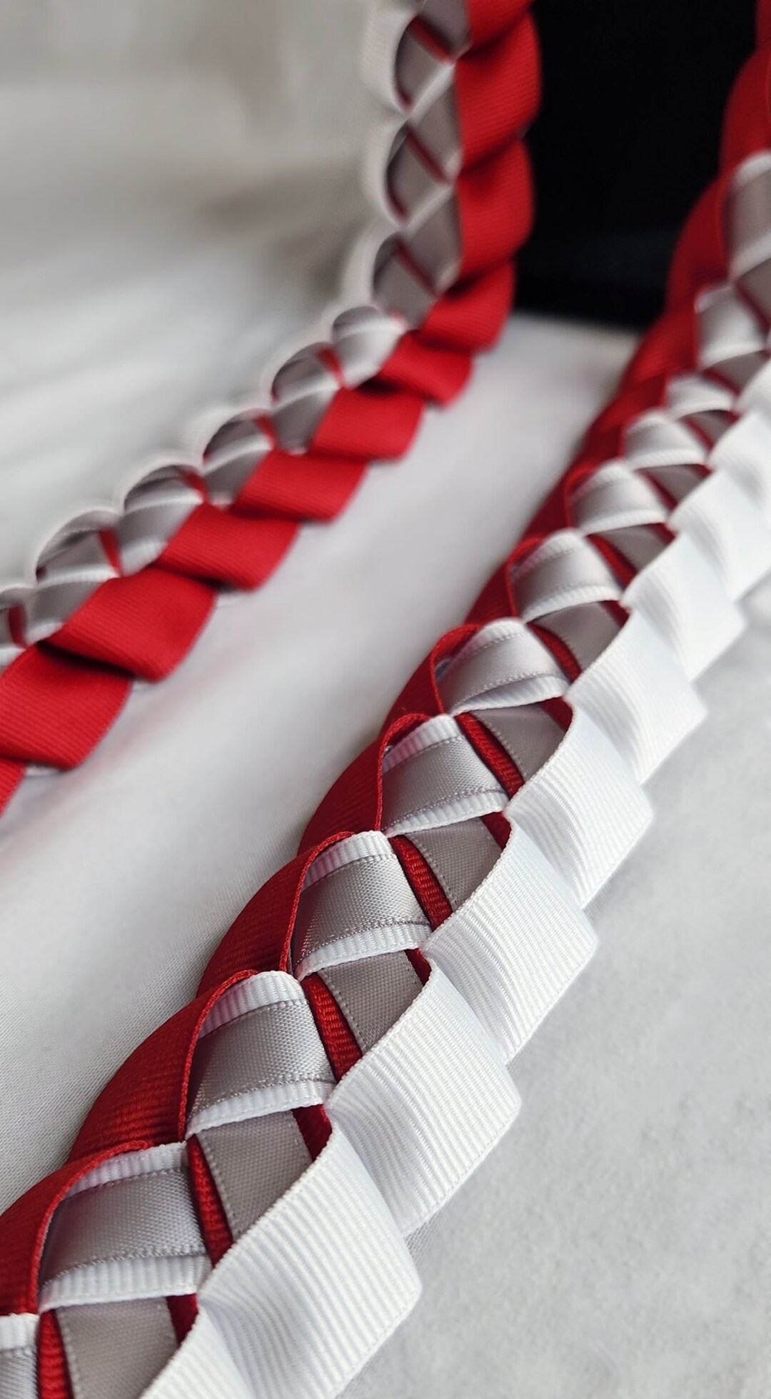 Red, White & Silver Open-ended Ribbon Lei | Graduation Gift | Handmade ...