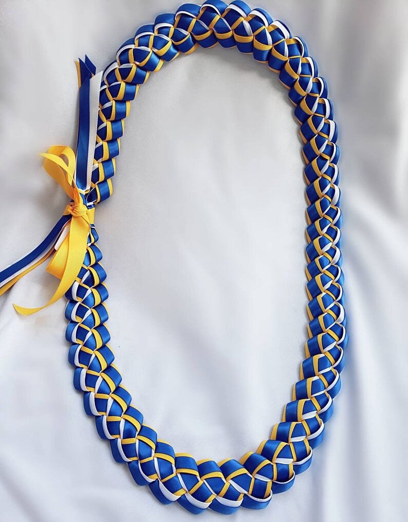 Royal Blue, Light Gold & White Lei