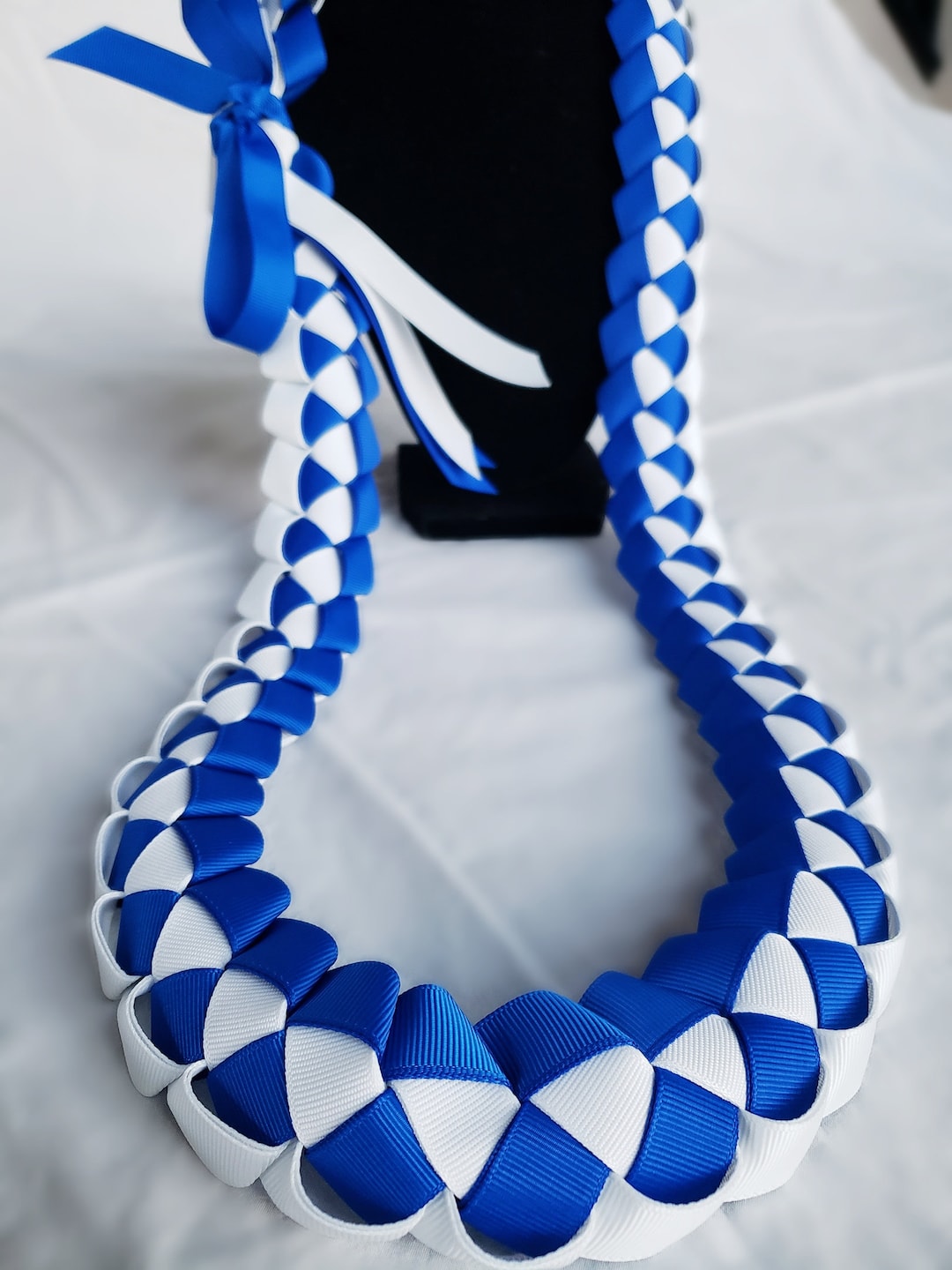 Royal Blue & White Graduation Ribbon Lei | Thick, High-quality Ribbon ...
