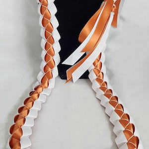 Burnt Orange & White Graduation Ribbon Lei | Thick, High-quality Ribbon ...