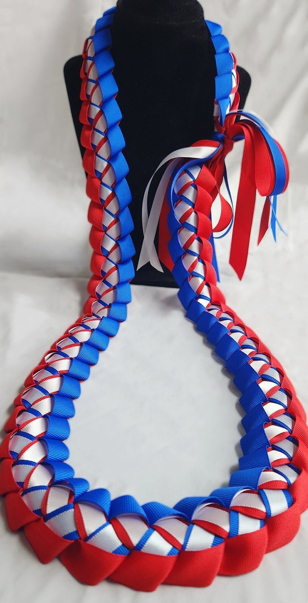 Royal Blue, Red & White Graduation Ribbon Lei | Thick, High-quality ...