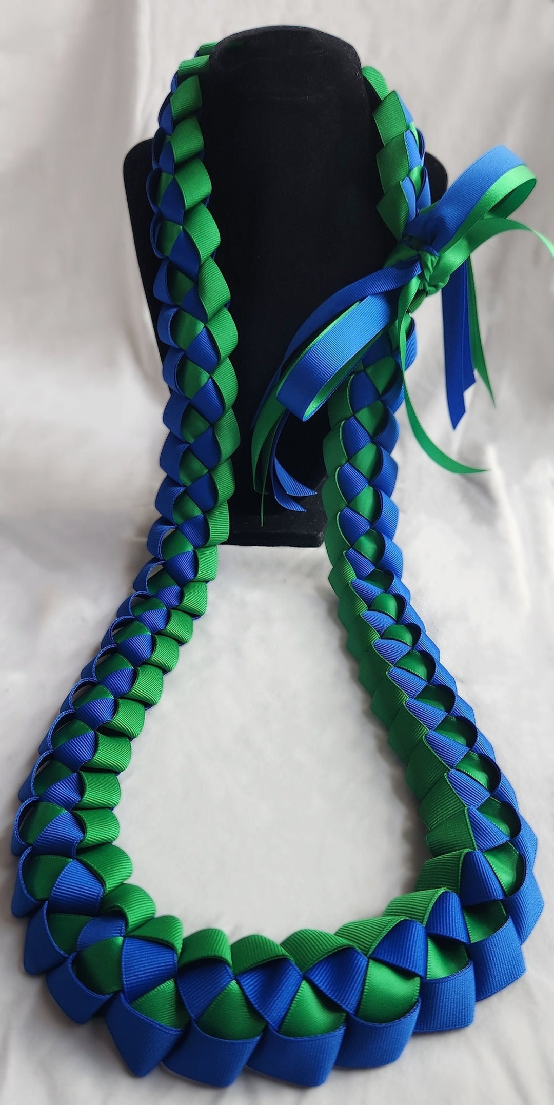 Royal Blue & Emerald Green Graduation Ribbon Lei | Thick, High-quality ...