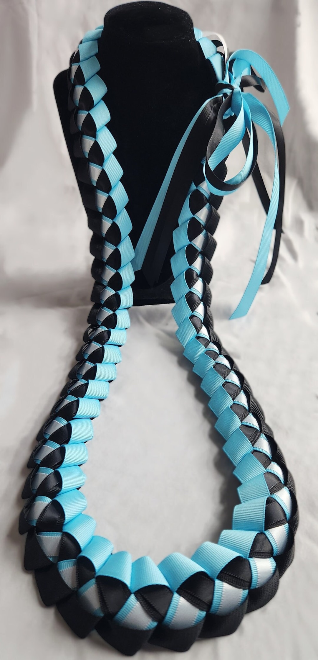 Sky Blue, Black & White Graduation Ribbon Lei | Thick, High-quality ...