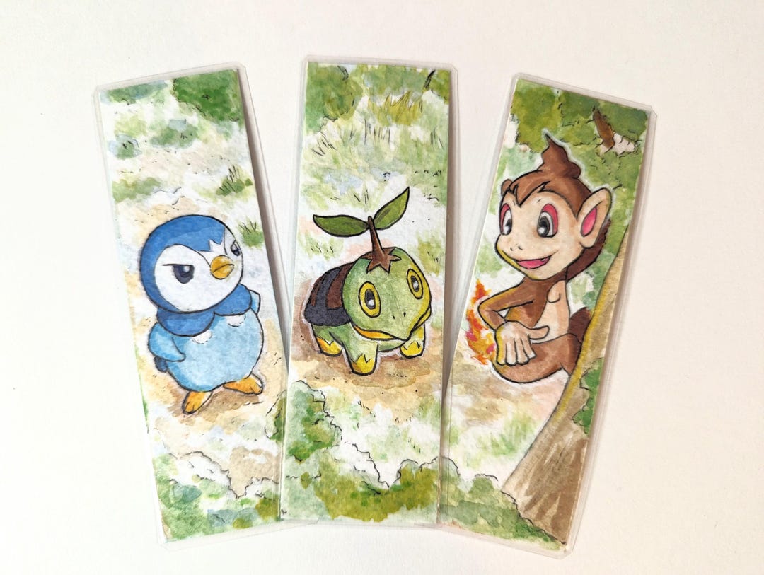 Pokémon Sinnoh Starters Laminated Bookmarks - Turtwig, Chimchar, Piplup ...