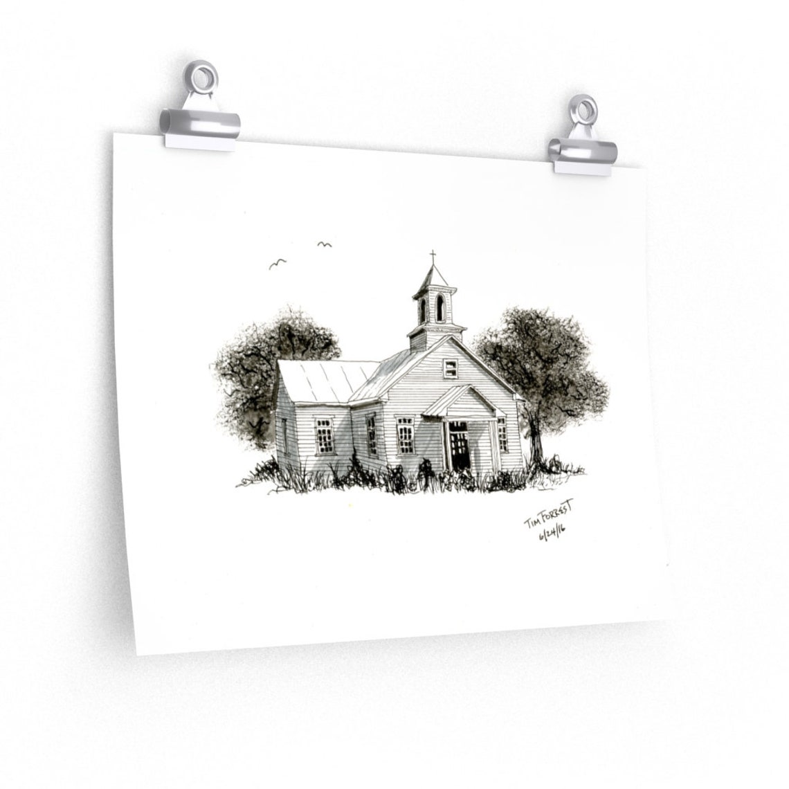Country Church Pen and Ink Print - Etsy