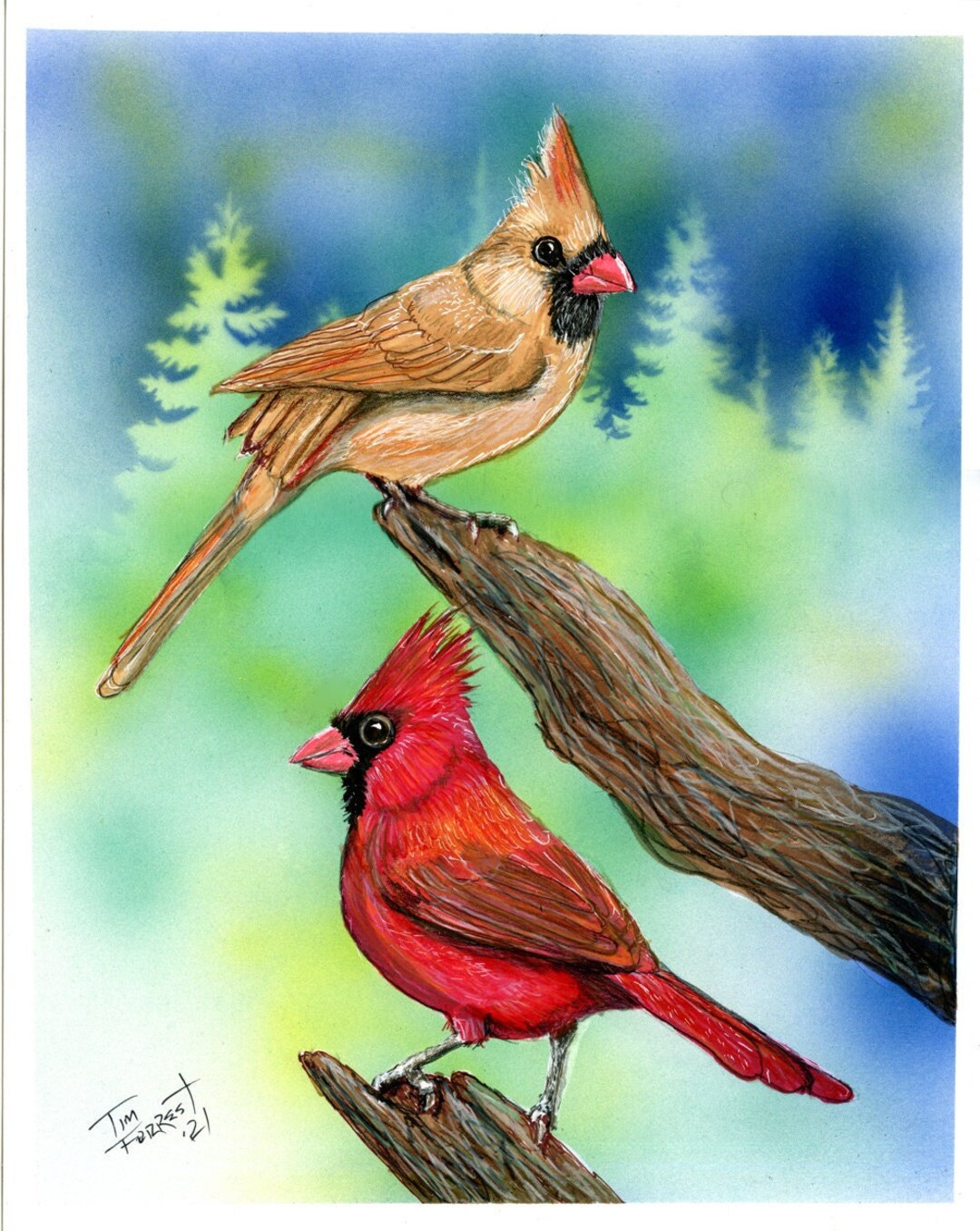 Cardinal Couple Print - Etsy