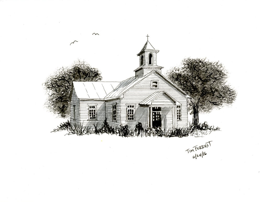 Country Church Pen and Ink Print - Etsy