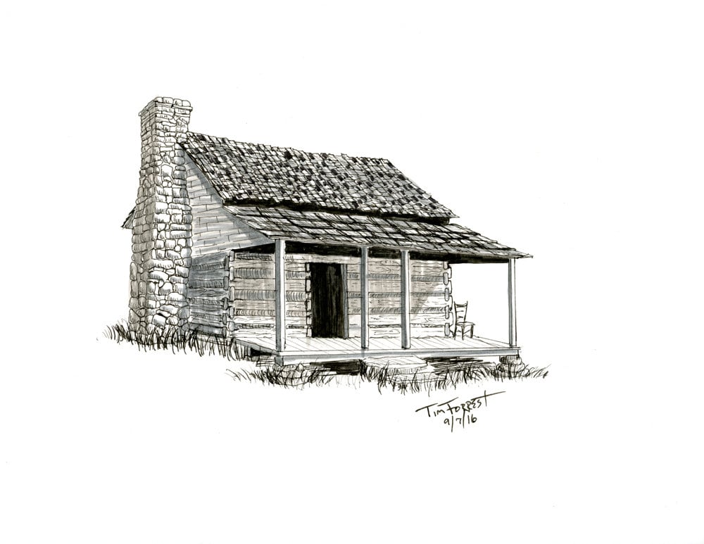 Old Log Cabin 2 Pen and Ink Print - Etsy