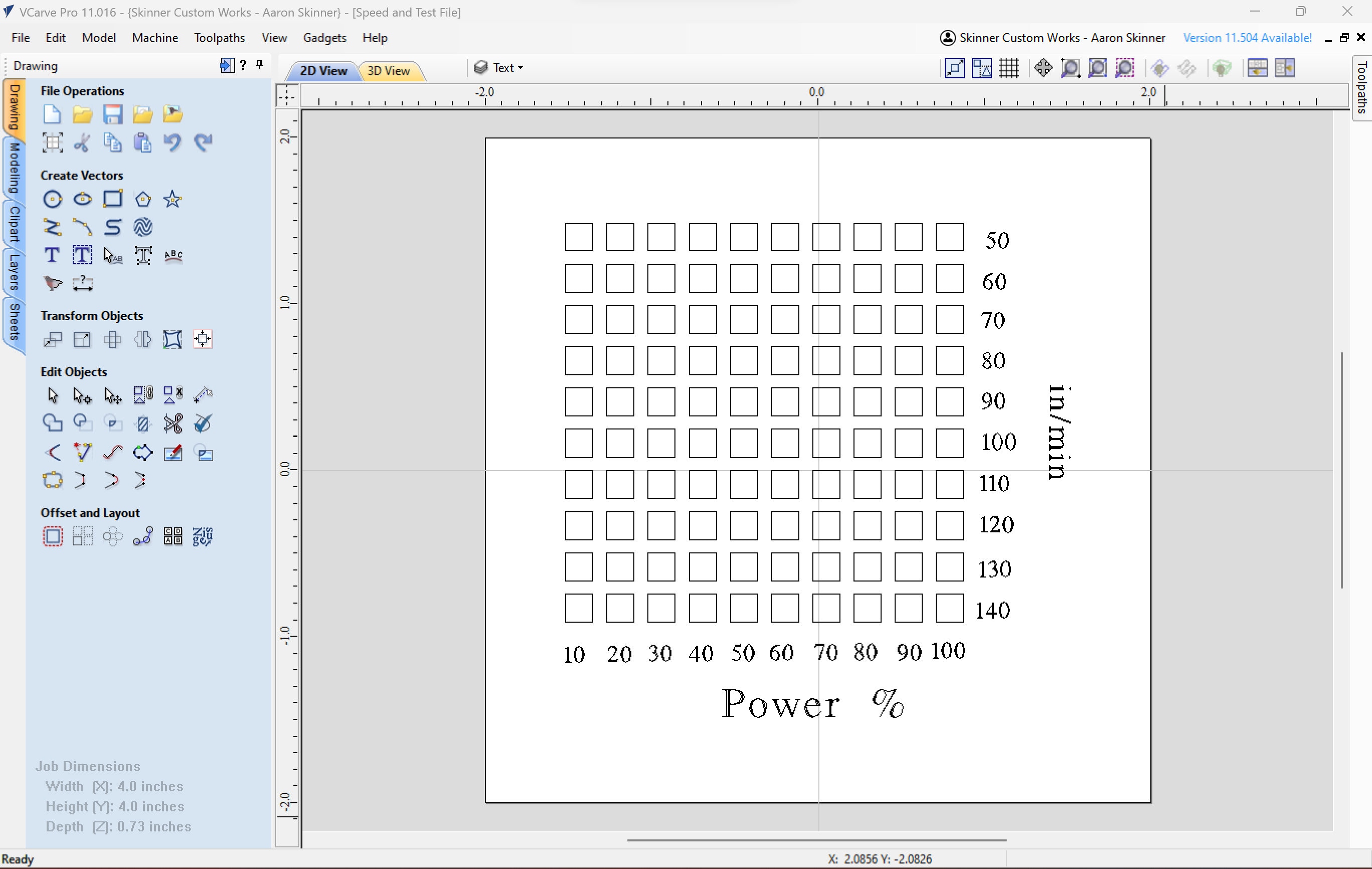 Vcarve Pro Laser Power & Speed Test File, Laser Test File, Laser ...