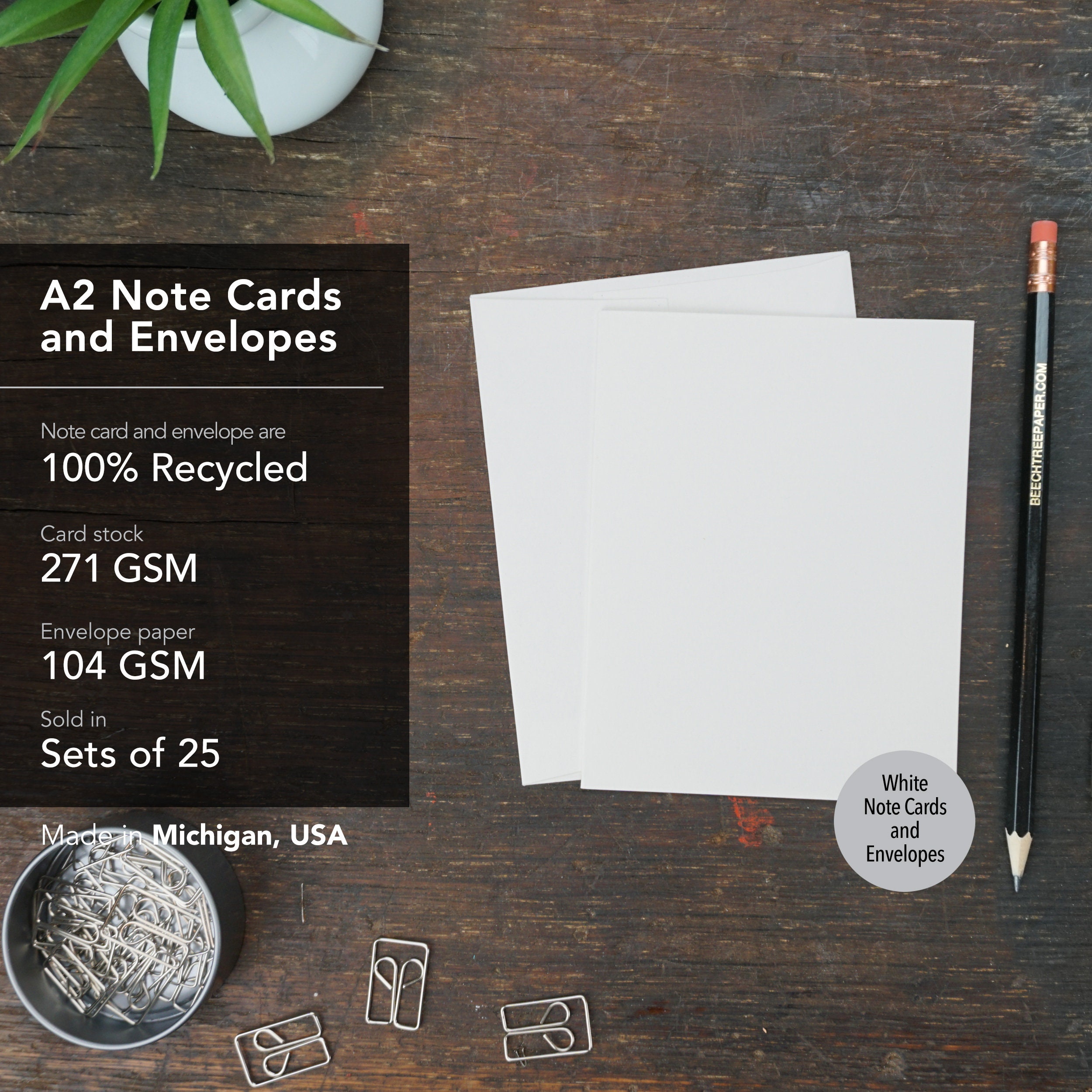 White Blank Note Cards With Envelope / Size A2 / Blank Card and ...