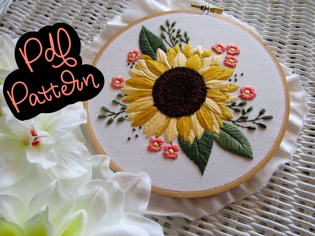 Sunflower Embroidery Pattern, Instant Download, PDF Pattern, Floral ...