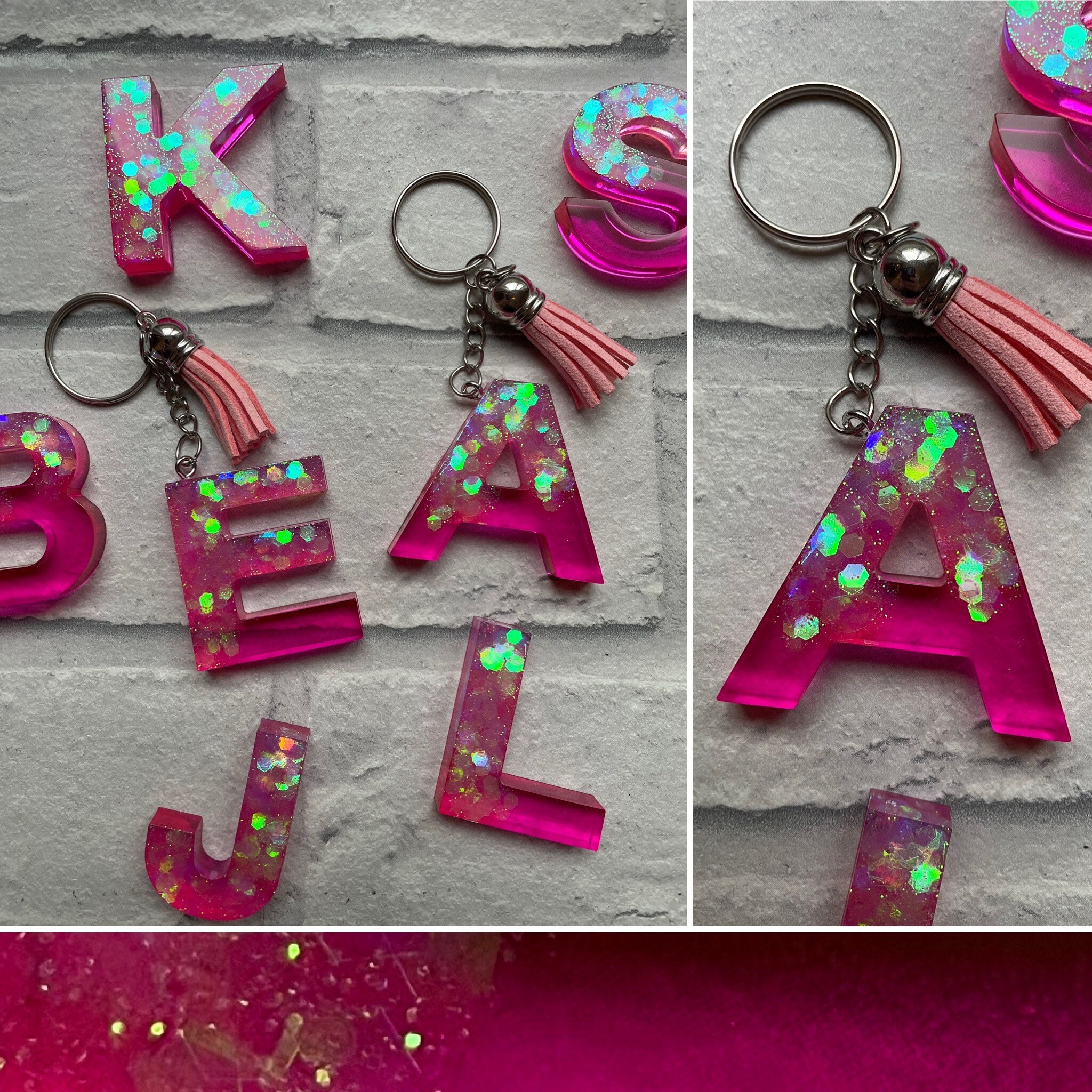 Pink Glitter Resin Alphabet Letter Keyring Alphabet Keychain - Etsy UK