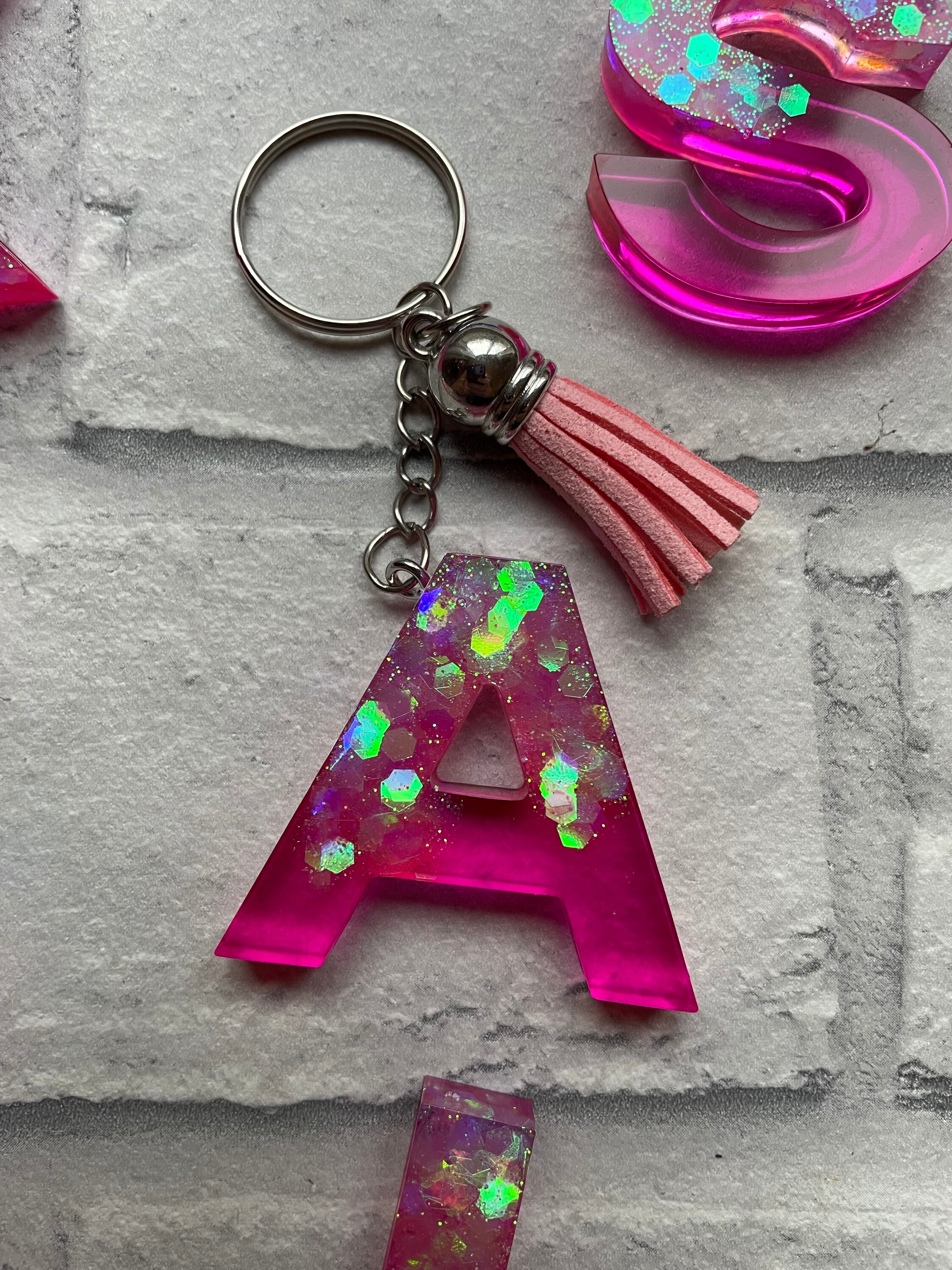 Pink Glitter Resin Alphabet Letter Keyring Alphabet Keychain - Etsy UK