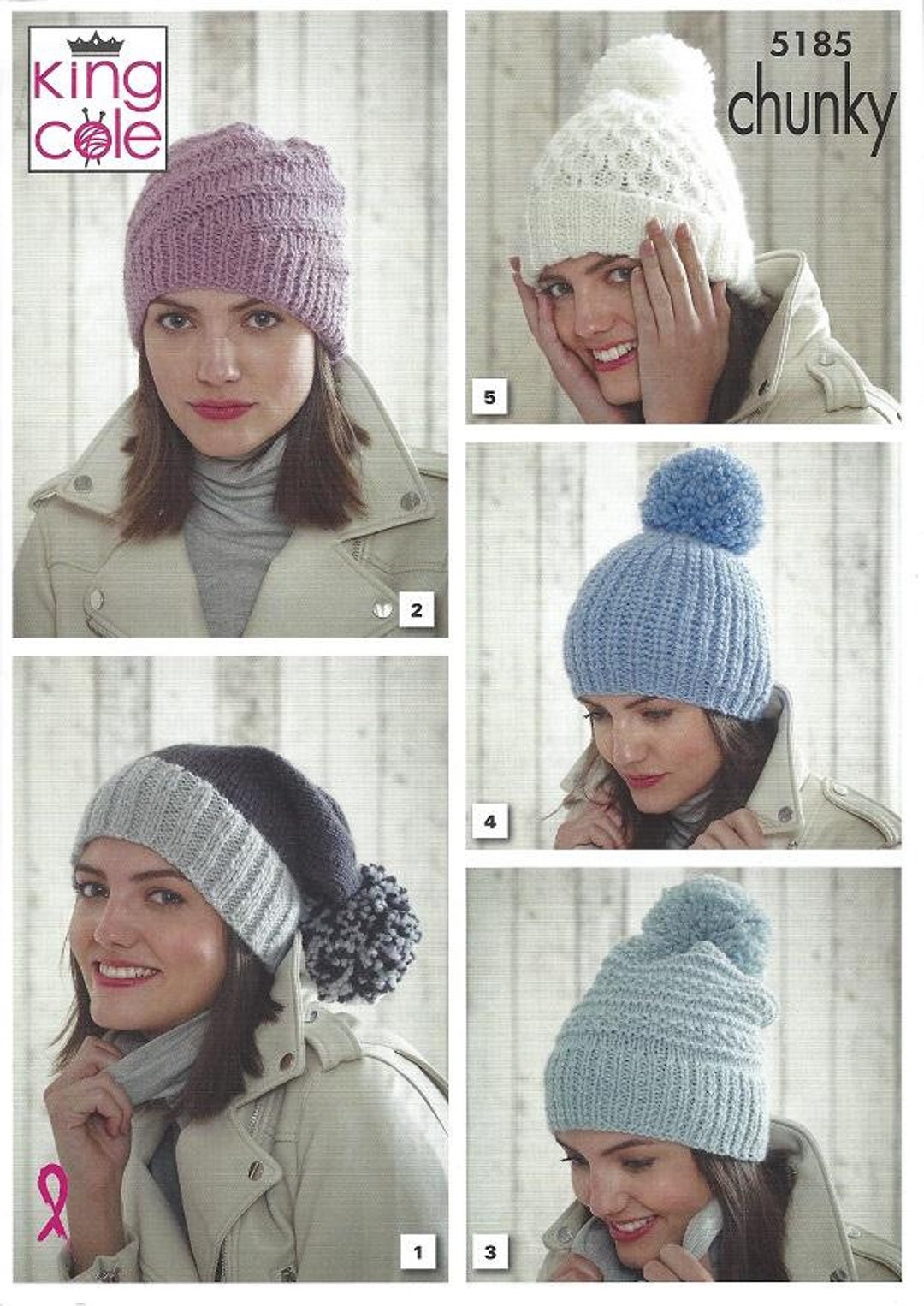 Ladies Hats in Chunky Yarn Knitting Pattern, King Cole 5185, Honeycomb ...