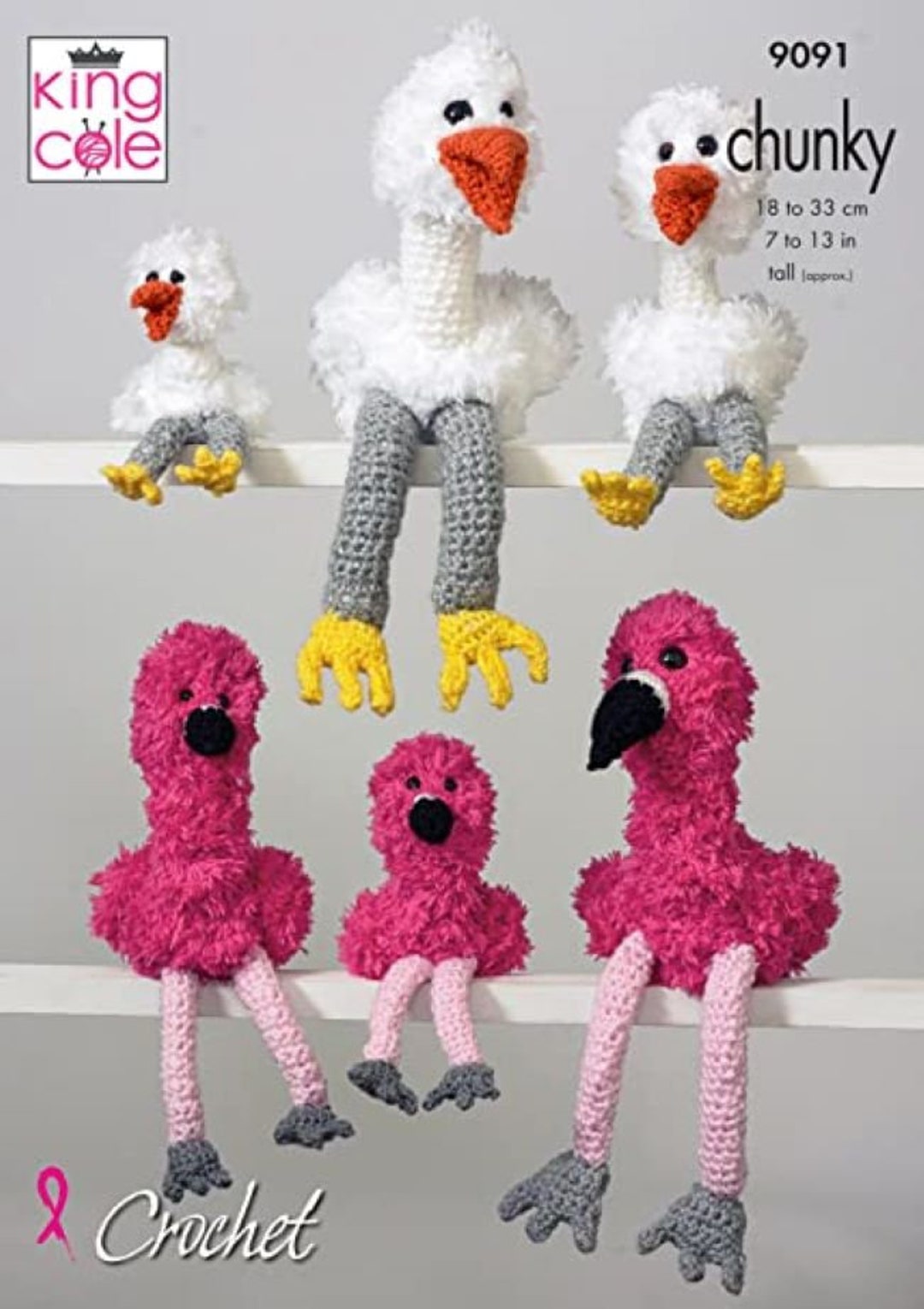 Stork and Flamingo Toys Crochet Pattern in King Cole Tufty & Big Value ...