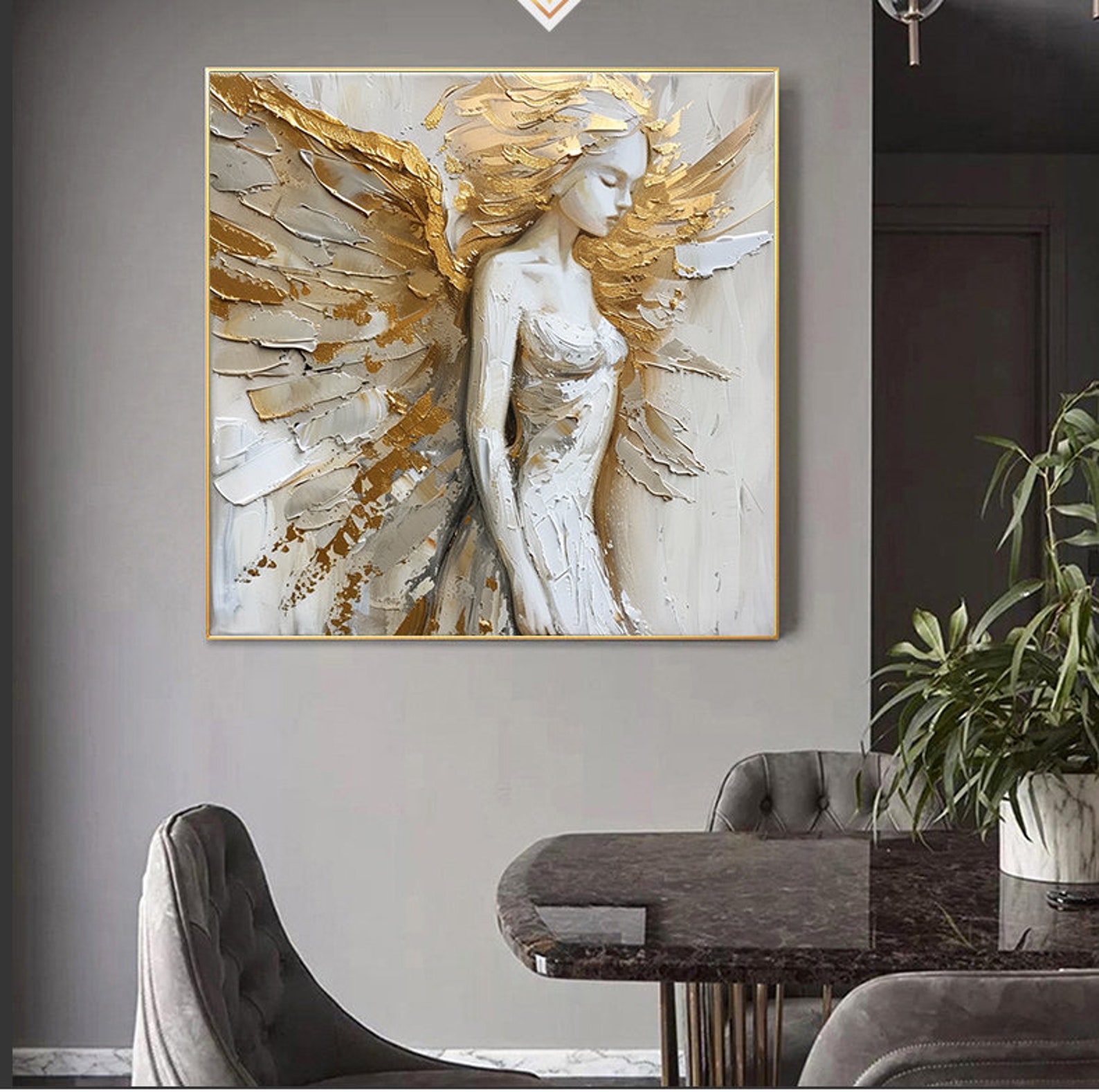 Gold Wings,white Angel,gold Leaf,original Large Oil Painting Angel Oil ...