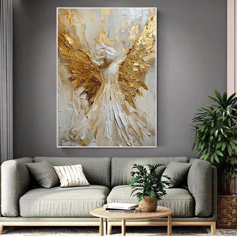 Gold Leaf,gold Wings,white Angel,original Large Oil Painting Angel Oil ...