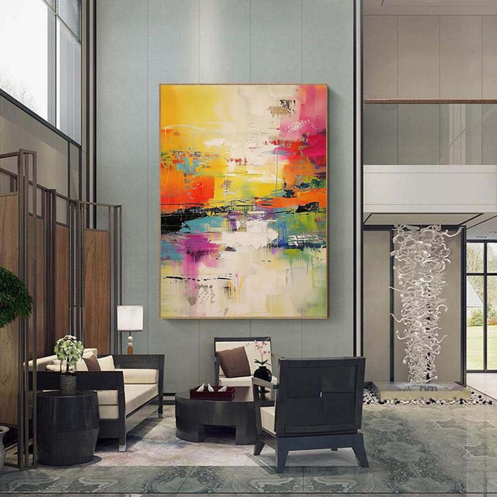 Original Colorful Oil Painting on Canvas, Large Colorful Abstract ...